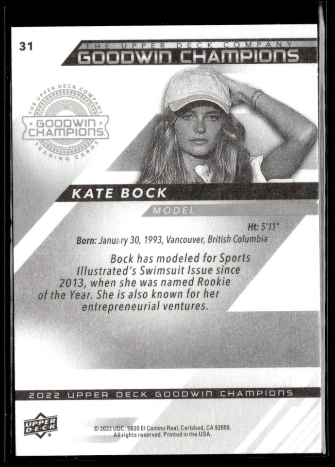 2022 UPPER DECK GOODWIN CHAMPIONS KATE BOCK MODEL #31 | eBay