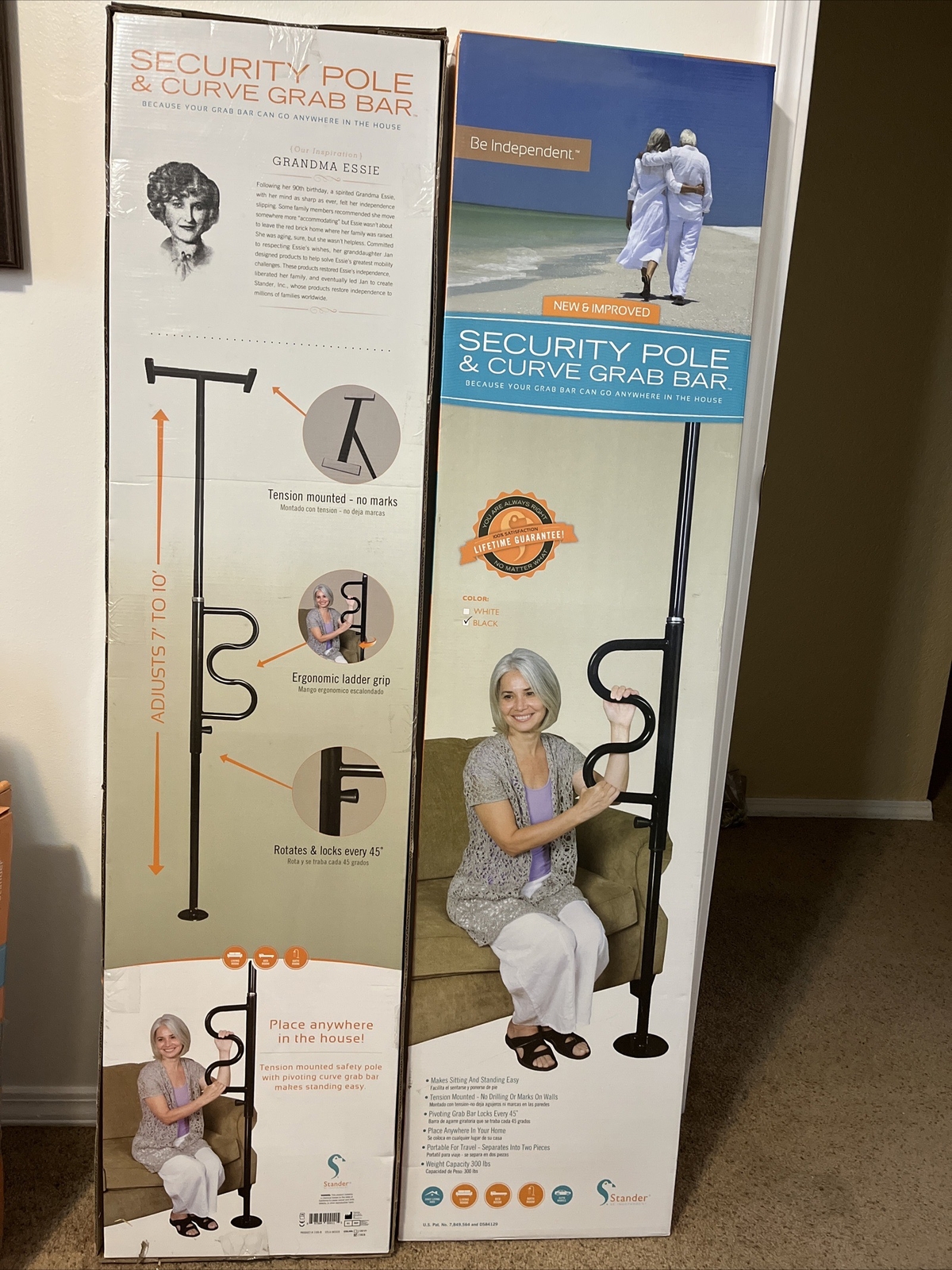 Stander Security Pole, Curved Grab Bar, Floor-to-Ceiling Tension, ADA ...