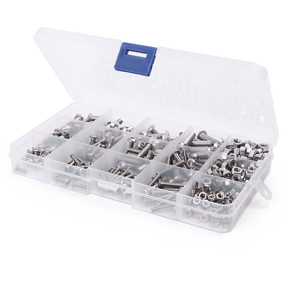 440pcs M3 M4 M5 Hex Socket Button Head Bolts Screws Nuts Set 304 ...
