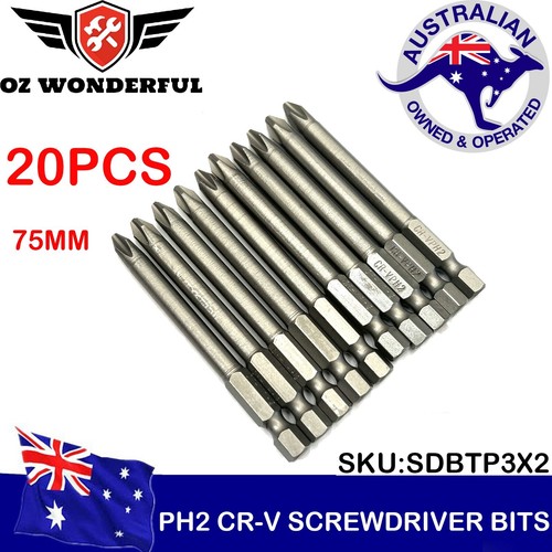 20PCS 75mm(3'') IMPACT PH2 SCREWDRIVER BITS MAGNETIC CRV Screw Driver ...