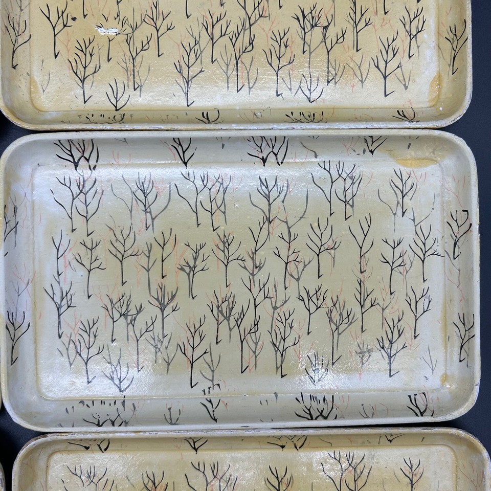 Vtg Pressed Paper Mache Lacquered Snack Tray Set Japan Acme Ware Art ...