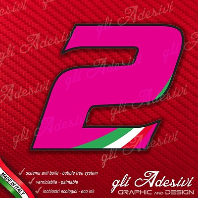 Sticker Number 2 Motorcycle Car Cross Race Pink & Tricolor 15 cm | eBay
