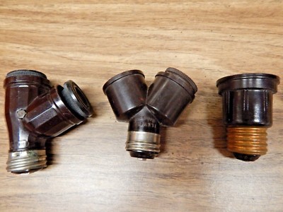 3 ANTIQUE BAKELITE SOCKETS, PLUG ADAPTORS RODALE, MERIT, ILEWILI, 1921 ...