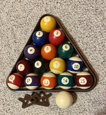 Billiard Pool Ball Set with Cue Ball, Triangle Rack and Cue Bridge Head ...