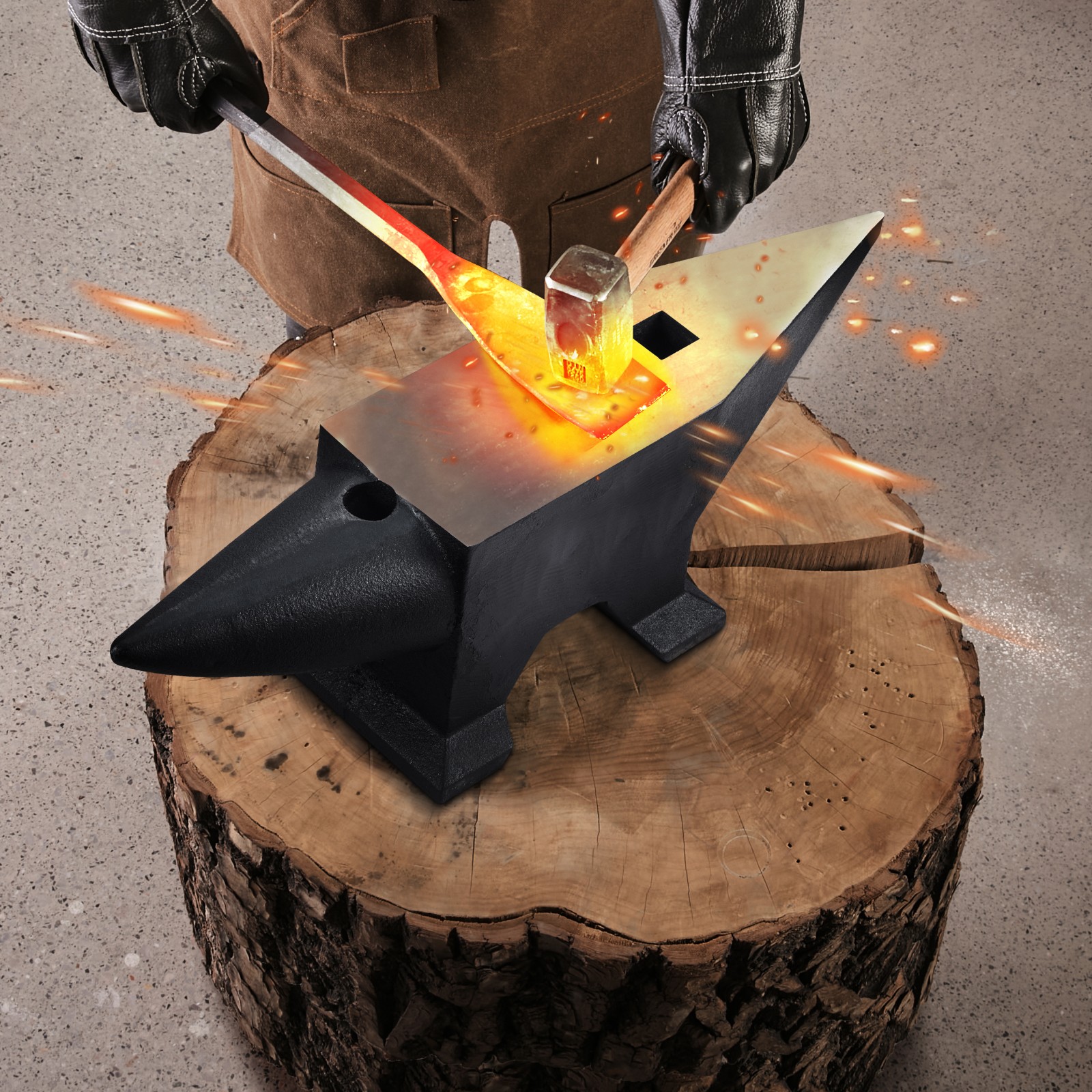 Blacksmith Anvil Steel Round Horn Anvil 132lb 60kg 2 Holes for Metal ...