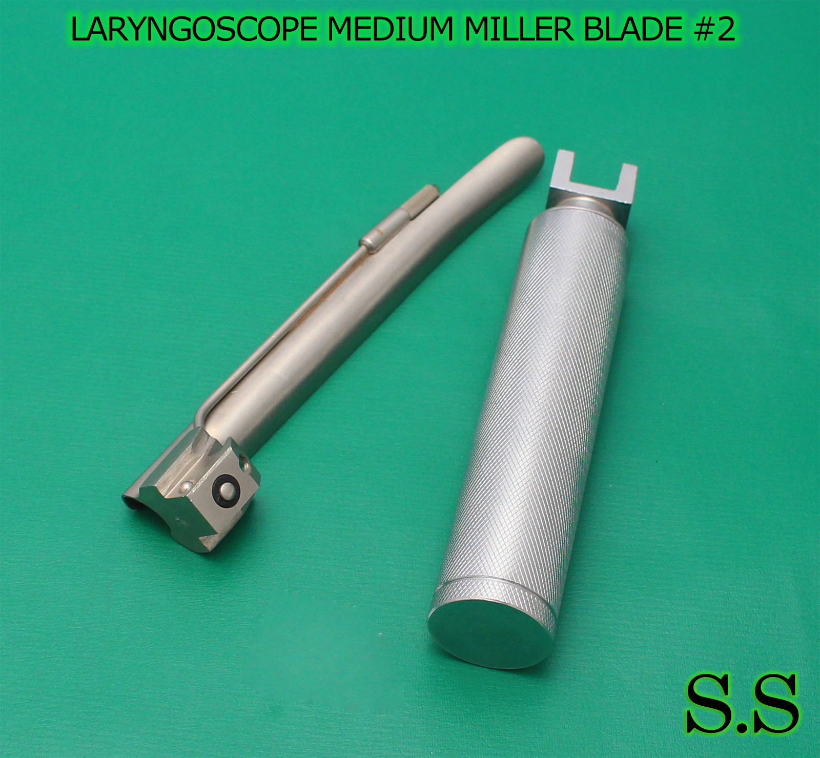 LARYNGOSCOPE MEDIUM+SMALL HANDLE+MILLER BLADE #2 INTUBATION ANESTHESIA ...