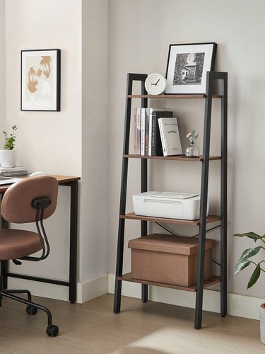 4-Tier Ladder Shelf - Industrial Bookcase, Steel Frame | eBay
