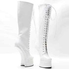 Women Boots White Knee High Hoof Heeless Boots Ultra High Ponyplay ...