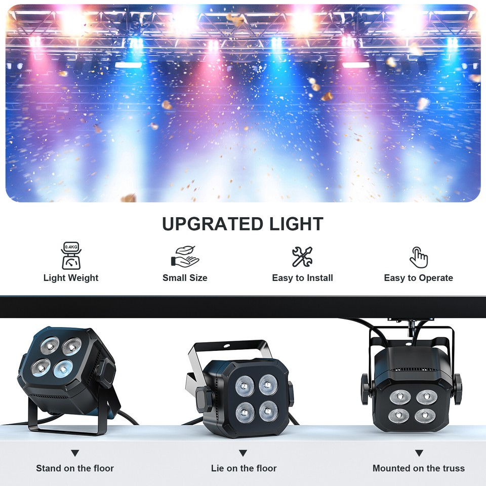 4Pack LED RGBWYP+CYAN Stage Lighting PAR Light DMX512 Beam Party DJ ...