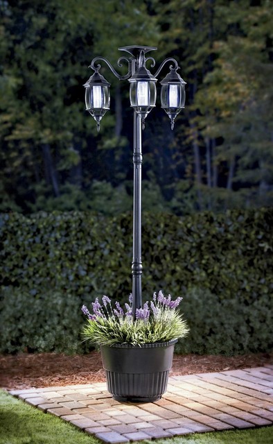 Garden Reflections 3 Head Solar Lamp Post With Planter Base - Garden ...