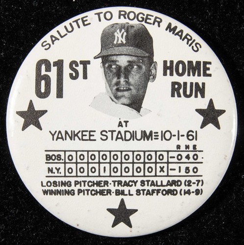 1961 Roger Maris Salute To 61st Home Run Scoreboard Pin Pinback 3.5" | eBay