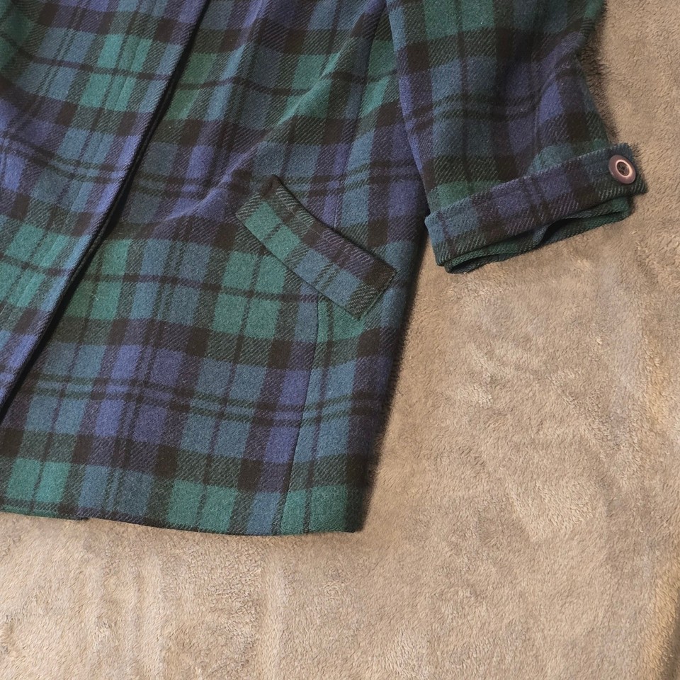 Vintage Pendleton Virgin Wool Black Watch Plaid Coat Jacket Green Blue ...