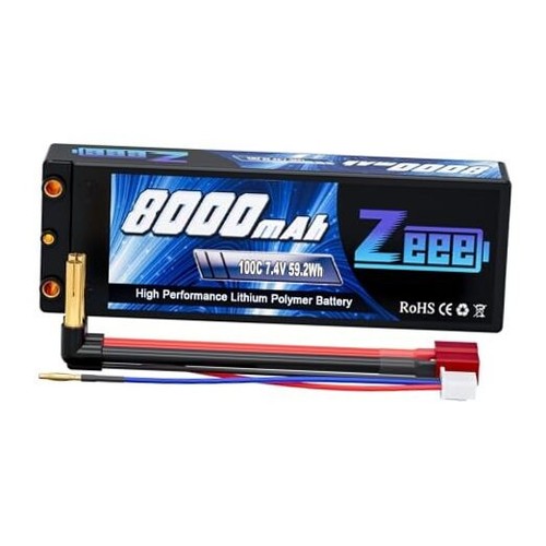 2S 8000mAh Lipo Battery 7.4V 100C Hard Case Lipo Battery with 4mm ...