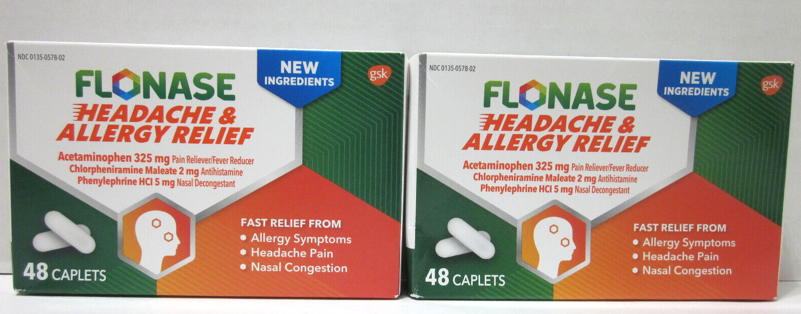 LOT OF 2 FLONASE HEADACHE & ALLERGY RELIEF CAPLETS - GSK - EXP: 5/2025 ...