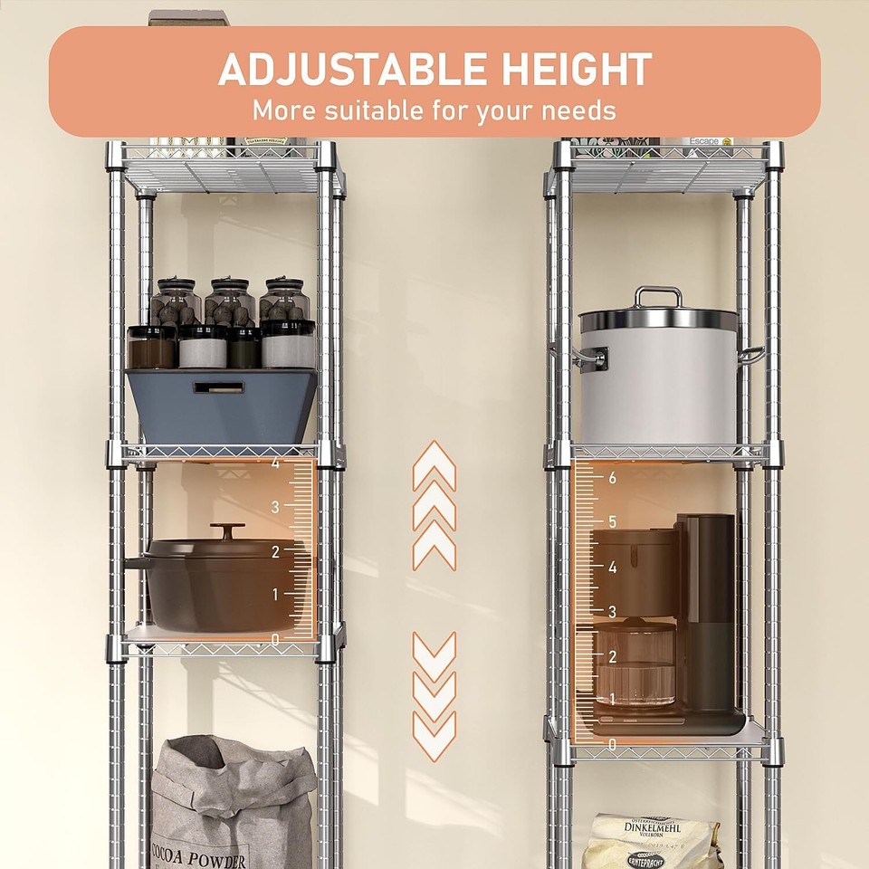 4 Tier Narrow Wire Shelves Rolling Metal Wire Shelving Kitchen Pantry ...