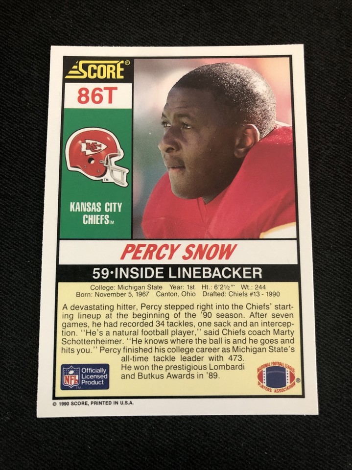 1990 Score Supplemental Football Card #86T Percy Snow | eBay