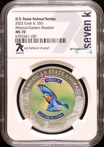 2022 NGC MS70 - COOK ISLANDS - 1 oz Silver Missouri- Eastern Bluebird ...