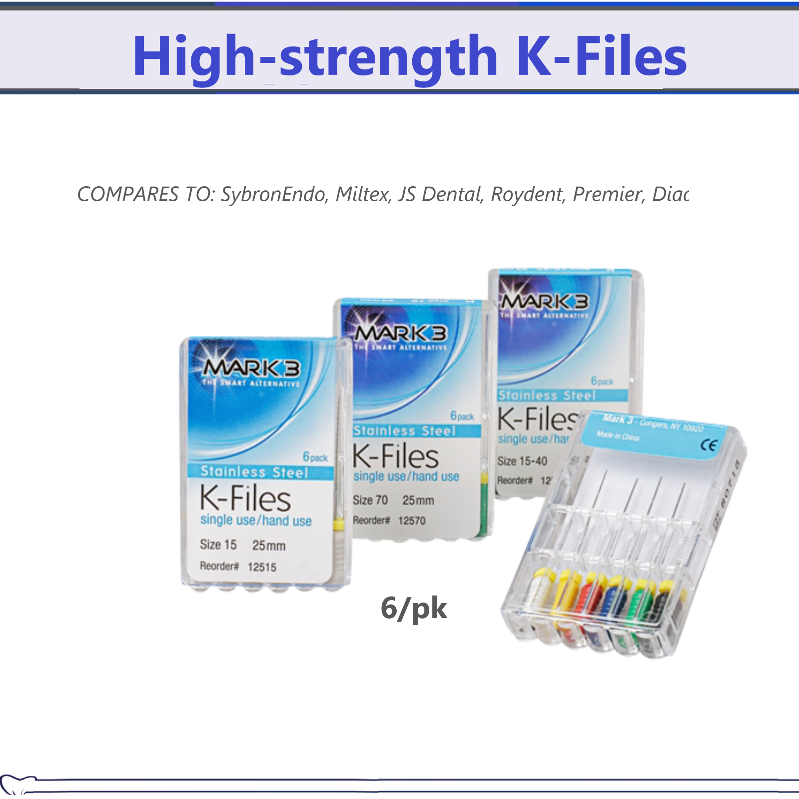 MARK3 Dental Endodontic K-Files Stainless Steel 21mm 25mm 31mm, All ...