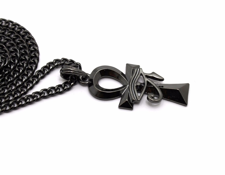 NEW EGYPTIAN ANKH CROSS PENDANT &24" BOX/CUBAN CHAIN HIP HOP NECKLACE ...