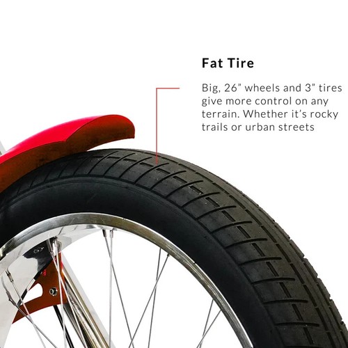 26" Red Chopper Lowrider Red Stretch Cruiser Bike Fat tires Disc brake ...