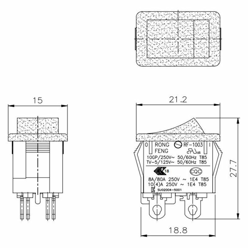 Qty:1 RONG FENG RF-1003 TV-5 Rocker Switch 4 Pins 2 Positions 10A ...
