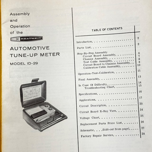 Heathkit Manual for Automotive Tune-up Meter Model Id-29 for sale ...