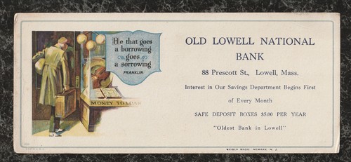 c 1910 Large Ink Blotter Old Lowell National Bank Lowell MA 9.25x4 ...