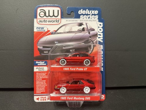 AUTO WORLD PONY POWER CHASE 2 PACK 1995 FORD PROBE GT 1985 MUSTANG SVO ...
