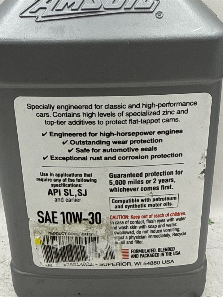 AMSOIL Z-ROD 10W-30 Synthetic Engine / Motor Oil 1 quart / 946ml 10W30 ...