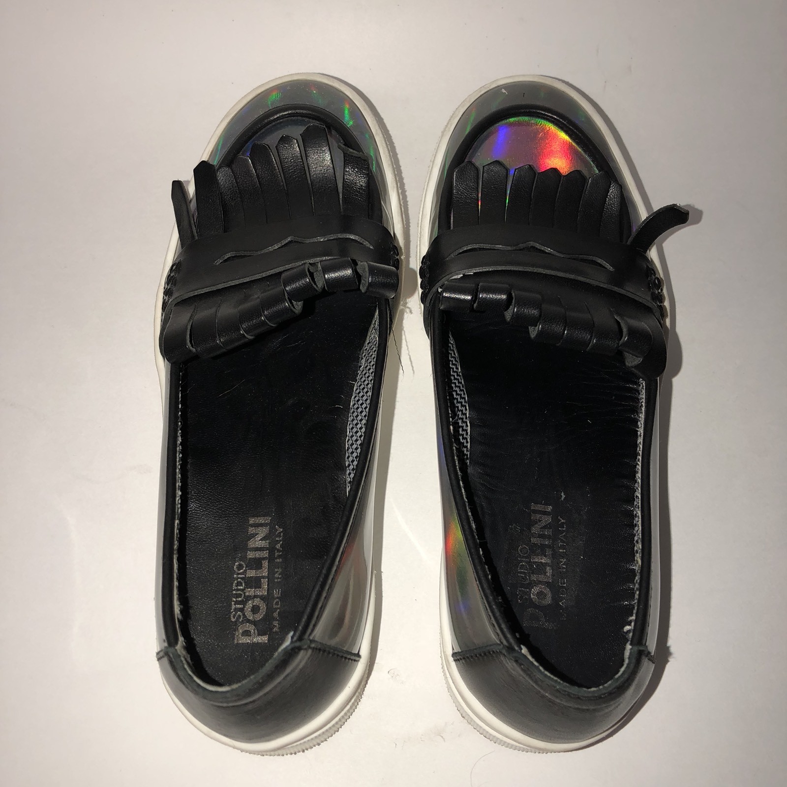 Studio Pollini Italy Silver Penny Loafer Size 6.5 37 Hieroglyphic Slip On Punk | eBay