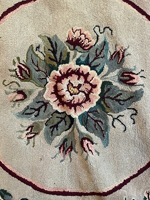 Vintage Antique Hand-Hooked Rug. Oval Pretty Design Acceptable Cond. 37 ...