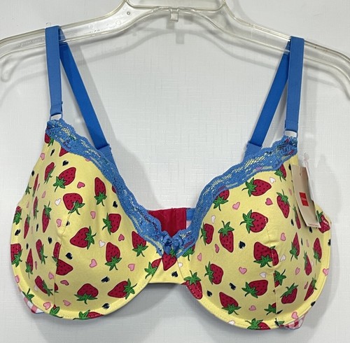 Flirtitude Bra 38DD Strawberry Gingham Lace Yellow Cotton Demi 3 Hook ...