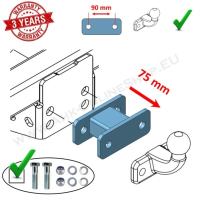 Heavy Duty Towbar Tow Ball Extension 75 mm Spacer Block 2 hole 90 mm ...