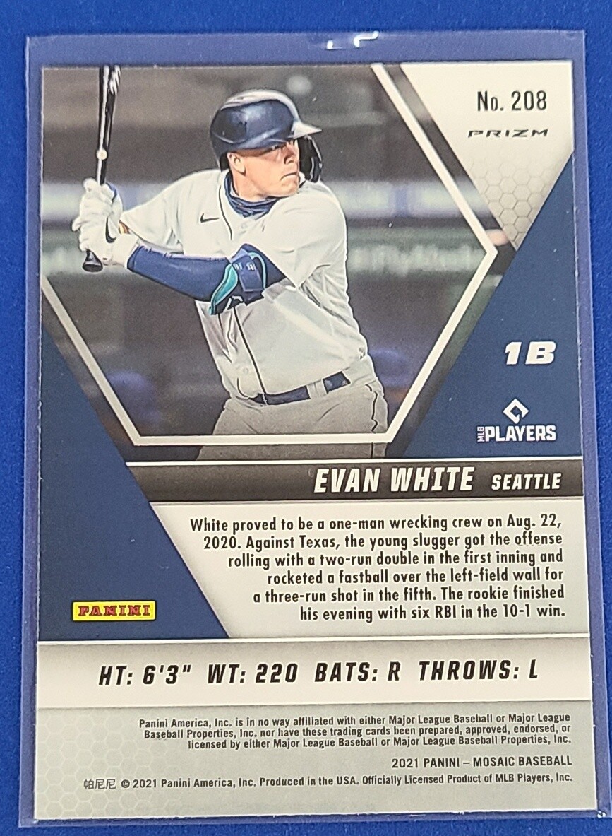 2021 Panini Mosaic Green #208 Evan White Seattle Mariners Baseball Card ...