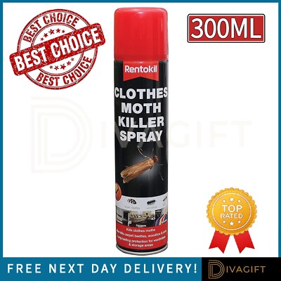 CLOTHES MOTH KILLER SPRAY RENTOKIL REPELLS CARPET FABRIC CLOTH WARDROBE ...