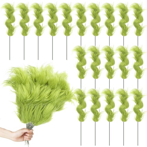 20 Pcs Lime Green Furry Christmas Tree Picks Topper Glitter Curly Berry ...