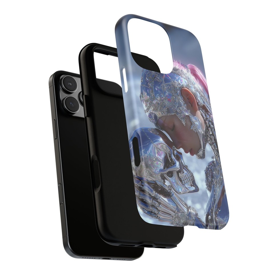 For iPhone, Samsung, Pixel | Phone Ink Case - Metallic Girl Silver ...