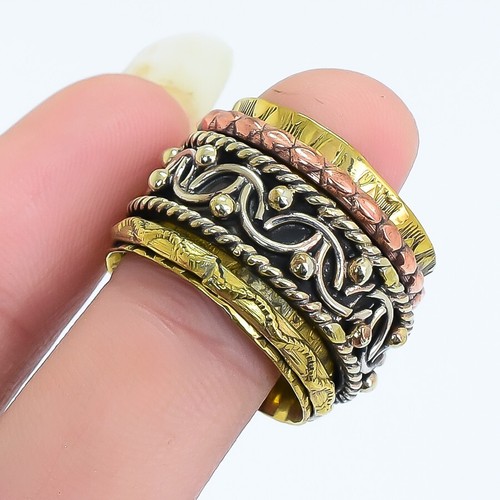 Designer Spinner Handmade Ethnic Triple Tone Brass Ring Multi Size ...