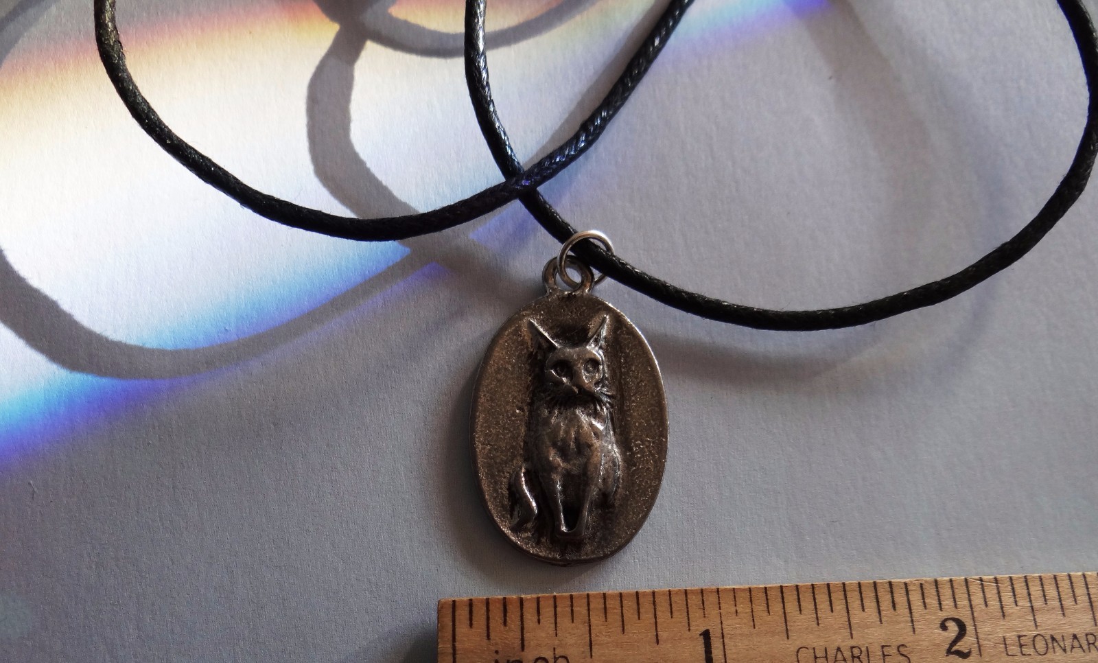 CAT PEWTER AMULET PENDANT NECKLACE CHARM w BLACK CHORD CAT RESCUE | eBay