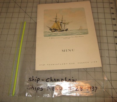 SS CHAMPLAIN French Cruise Line (Sept 28, 1937) MENU in EX Condition | eBay