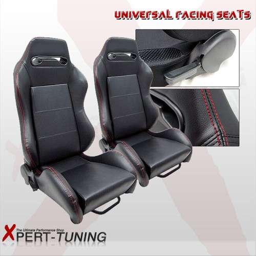 Fit Volkswagen Jetta PVC Black Pair Of Racing Seats Reclinable Red ...