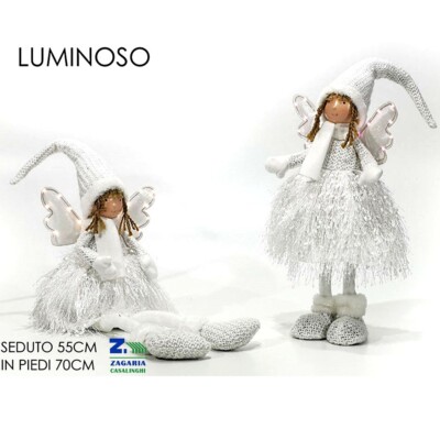 ANGELO CON CAPPELLO E ALI LUMINOSE A LED A BATTERIA COLOR BIANCO DECO ...