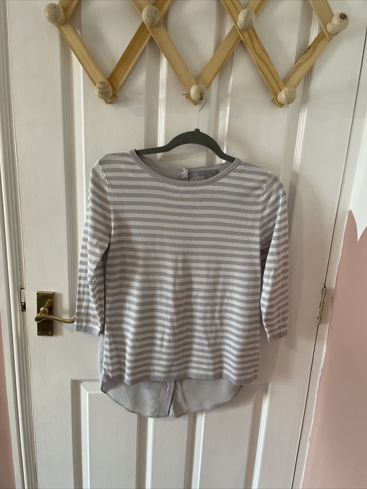 COS Grey White Striped Cotton Silk Button Up Back Blo… - Gem