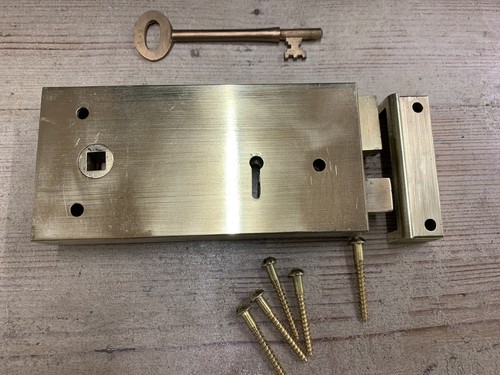 RARE CAST Brass rim lock Vintage Antique Door Knobs With KEY Handles Reclaimed | eBay