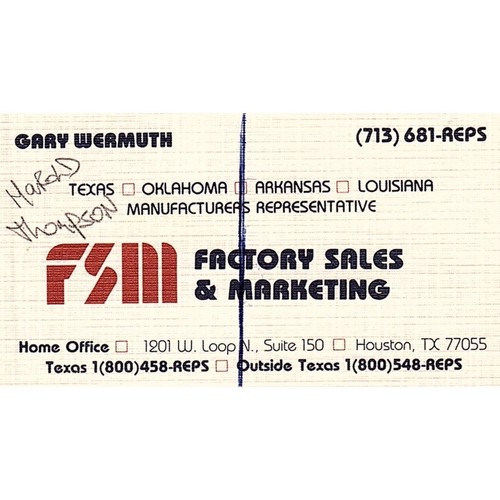 Gary Wermuth FSM Factory Sales & Marketing Houston Vintage Business ...