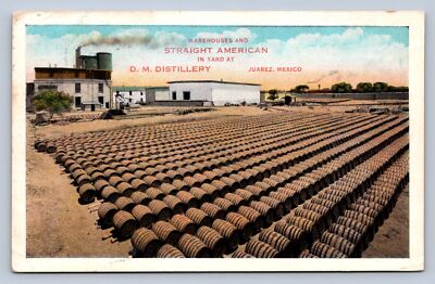 K5/ Interesting Postcard c1910 Juarez Mexico D.M. Distillery Alcohol ...