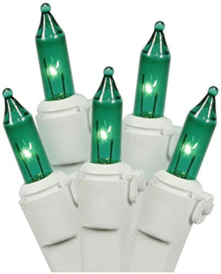 50 Green Mini Christmas String Lights on White Wire Cord, Indoor ...