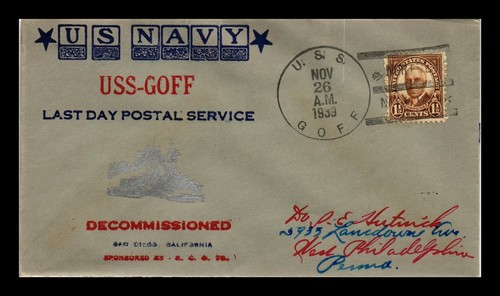 DR JIM STAMPS US COVER USS GOFF NAVAL CANCEL LAST DAY POSTAL SERVICE | eBay