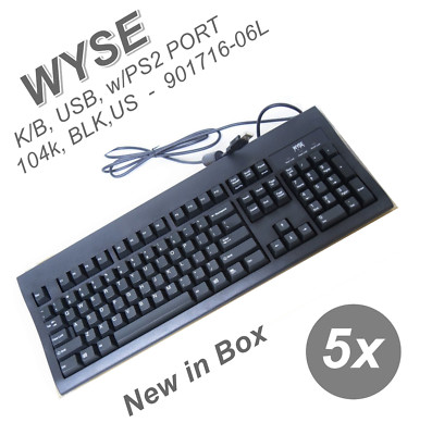 (5x) NEW Dell Wyse USB Keyboard w/ PS/2 Port Black KU-8933 901716-06L ...