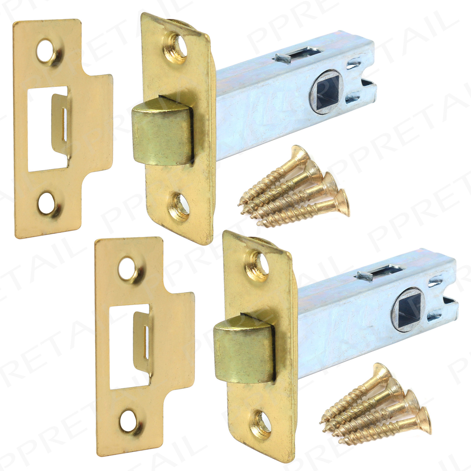 2 x BRASS MORTICE TUBULAR LATCH SET Latches Internal Door Catch Handle ...